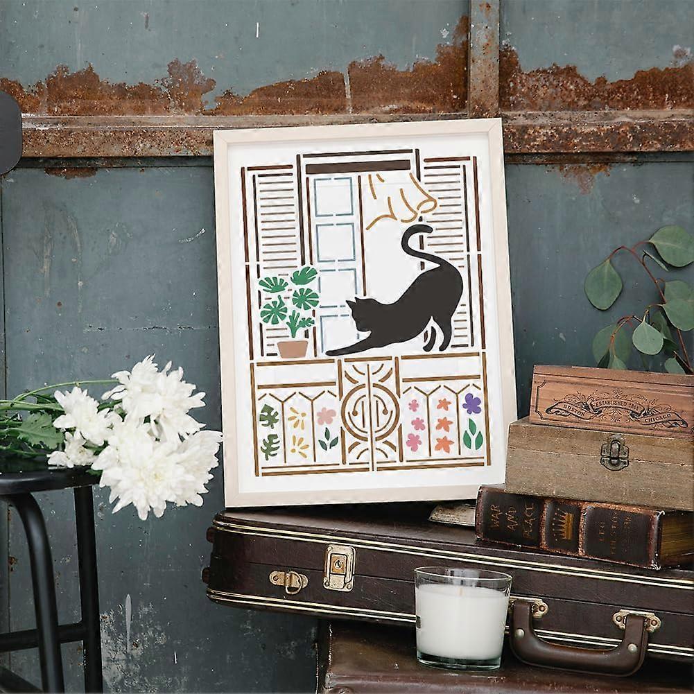 4pcs Window Cat Flower Stencils 11.78.3inch Large Room Window Sill ...