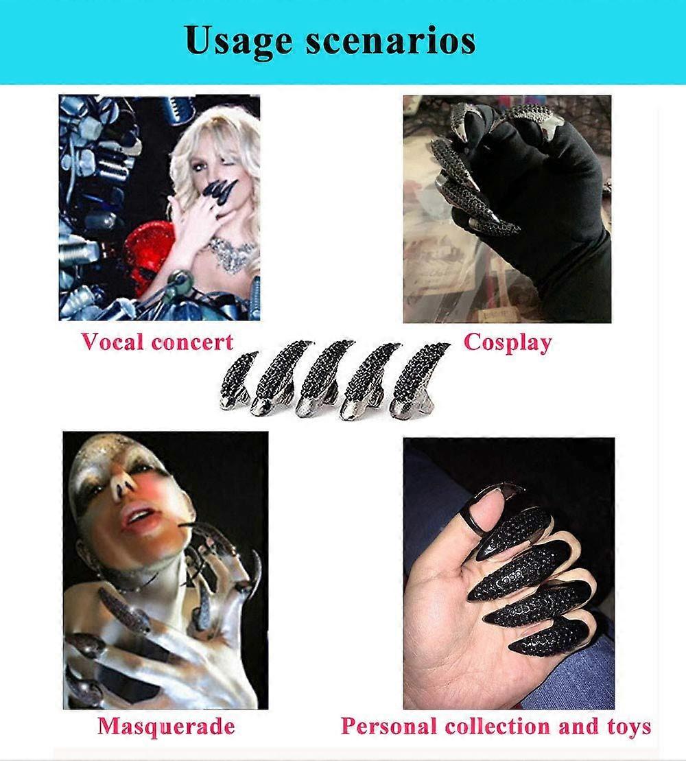 5pcs Halloween Finger Claws Nails -Gothic Punk Rhinestones Nails Ring ...