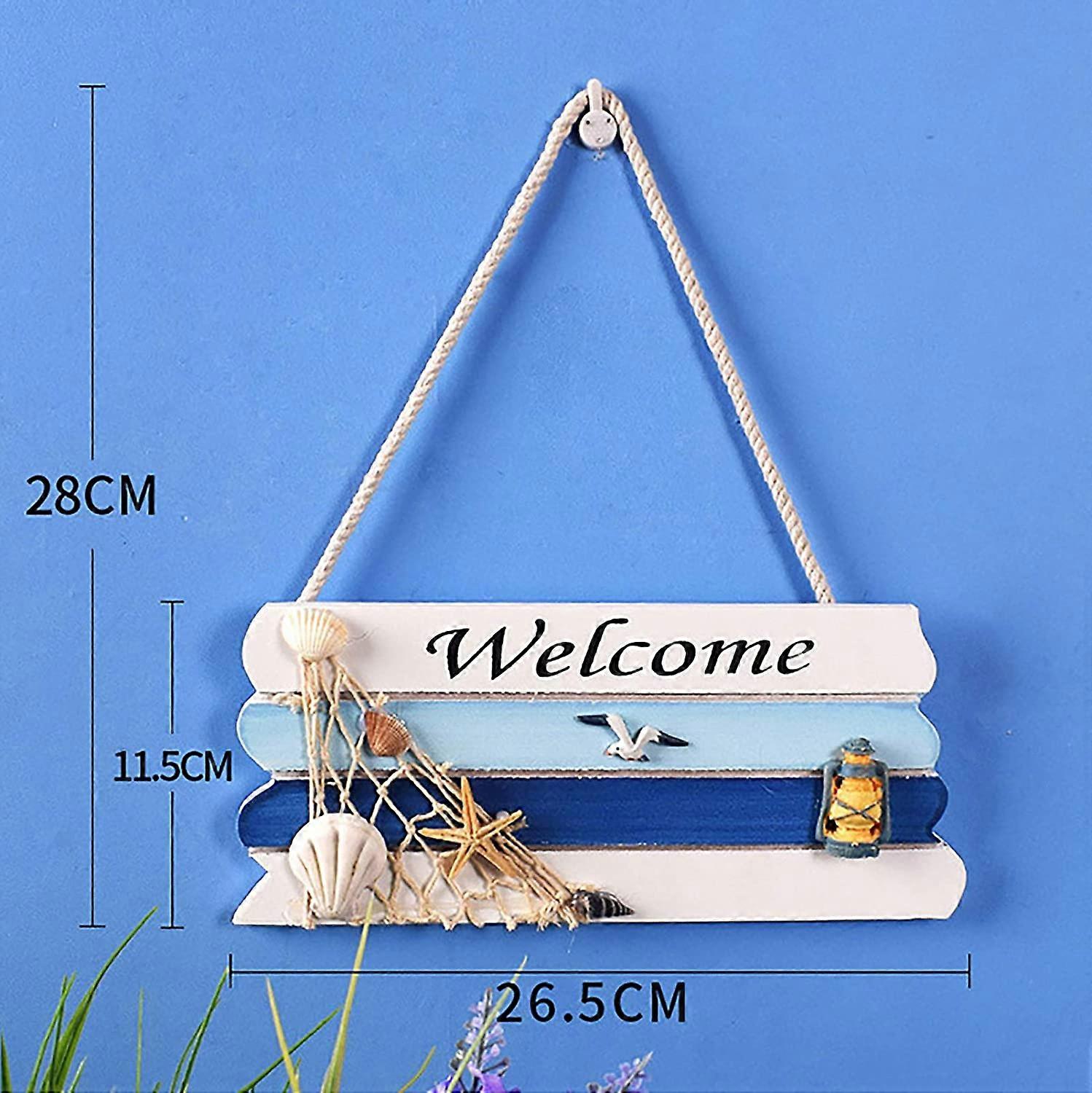 Mediterranean Nautical Wooden Welcome Sign, Beach Style Welcome Home ...