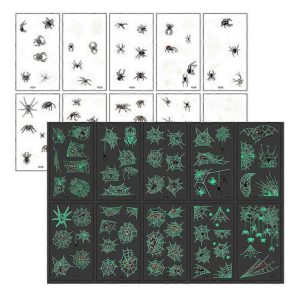 20 Sheets Luminous Halloween Spider Temporary Tattoos For Kids,glow ...