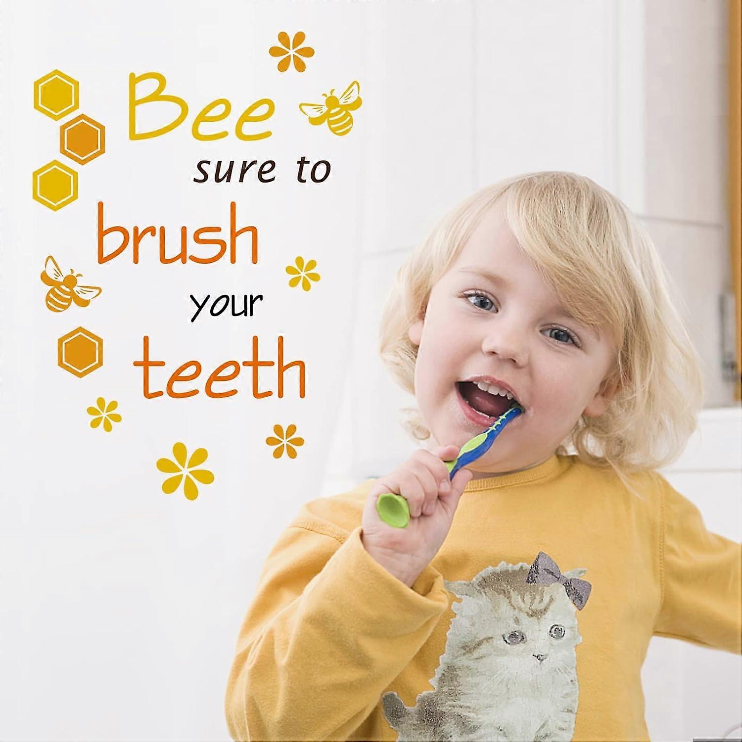 Colorful Brush Teeth Saying Wall Stickers Bee Sure to Brush Your Teeth ...