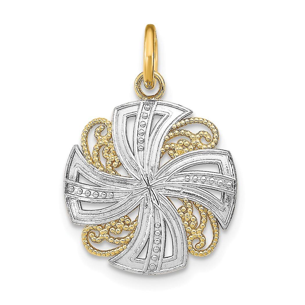 14k Two tone Gold Small Pinwheel Medallion Pendant Necklace Two color ...