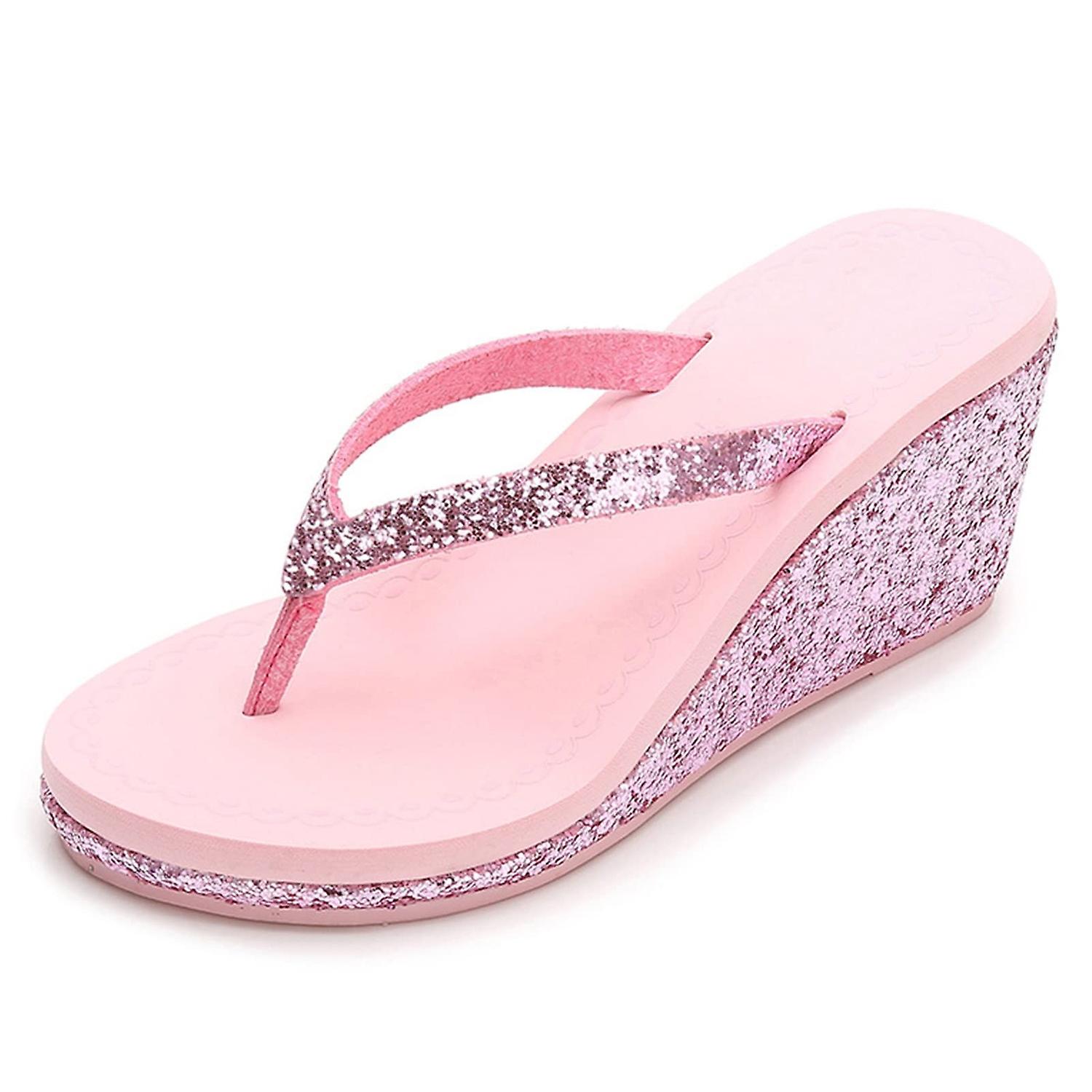 Women’s Wedge Platform Flip Flop Open Toe High Heel Flipflops Non-Slip ...