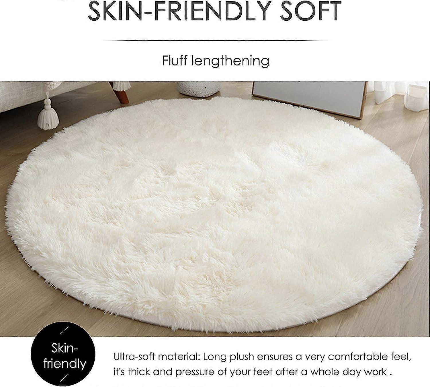 MIEMIE 5.3x5.3 Soft White Round Area Rug for Bedroom Modern Fluffy ...