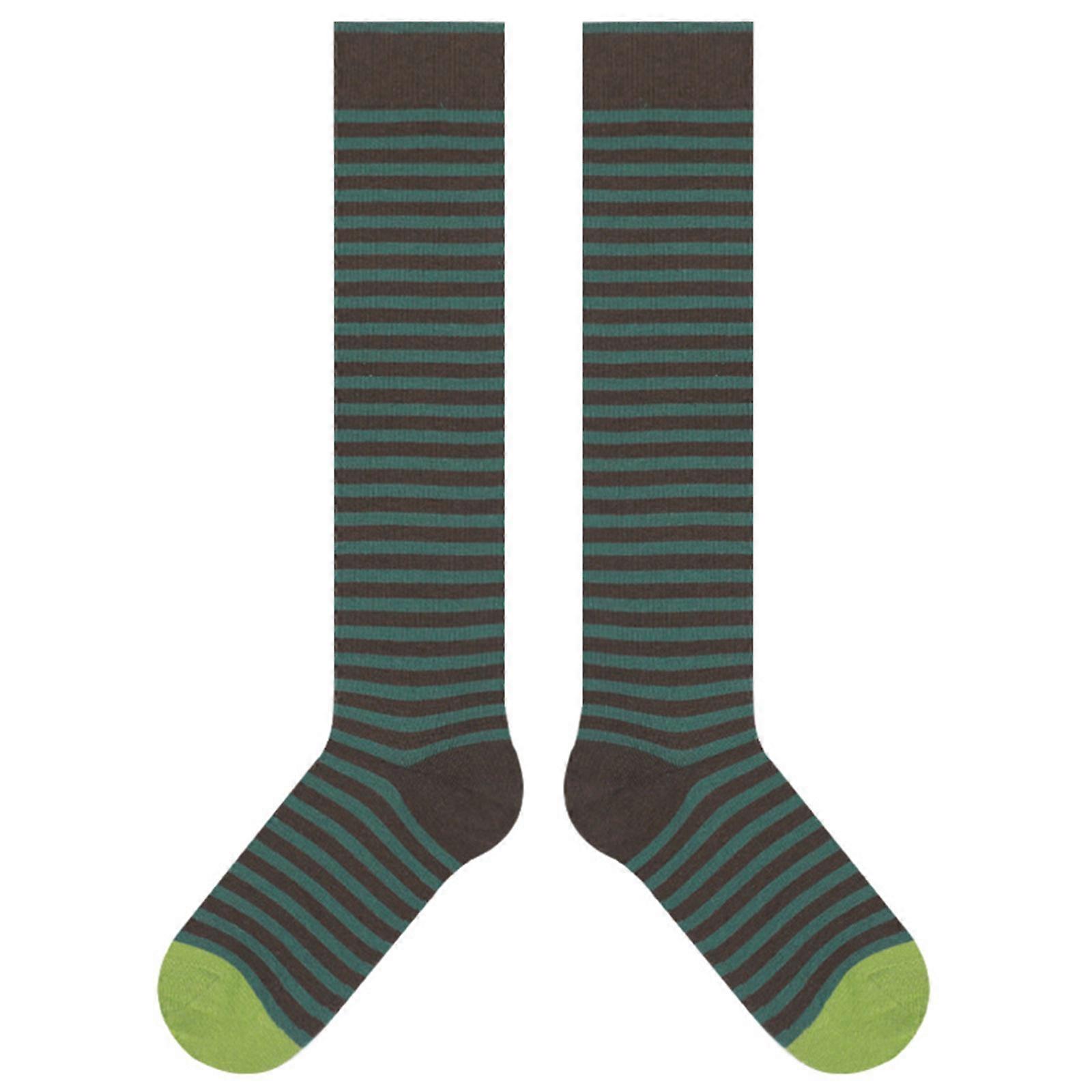 Women Cotton Knee High Socks Preppy Style Deep Colorblock Striped Calf ...