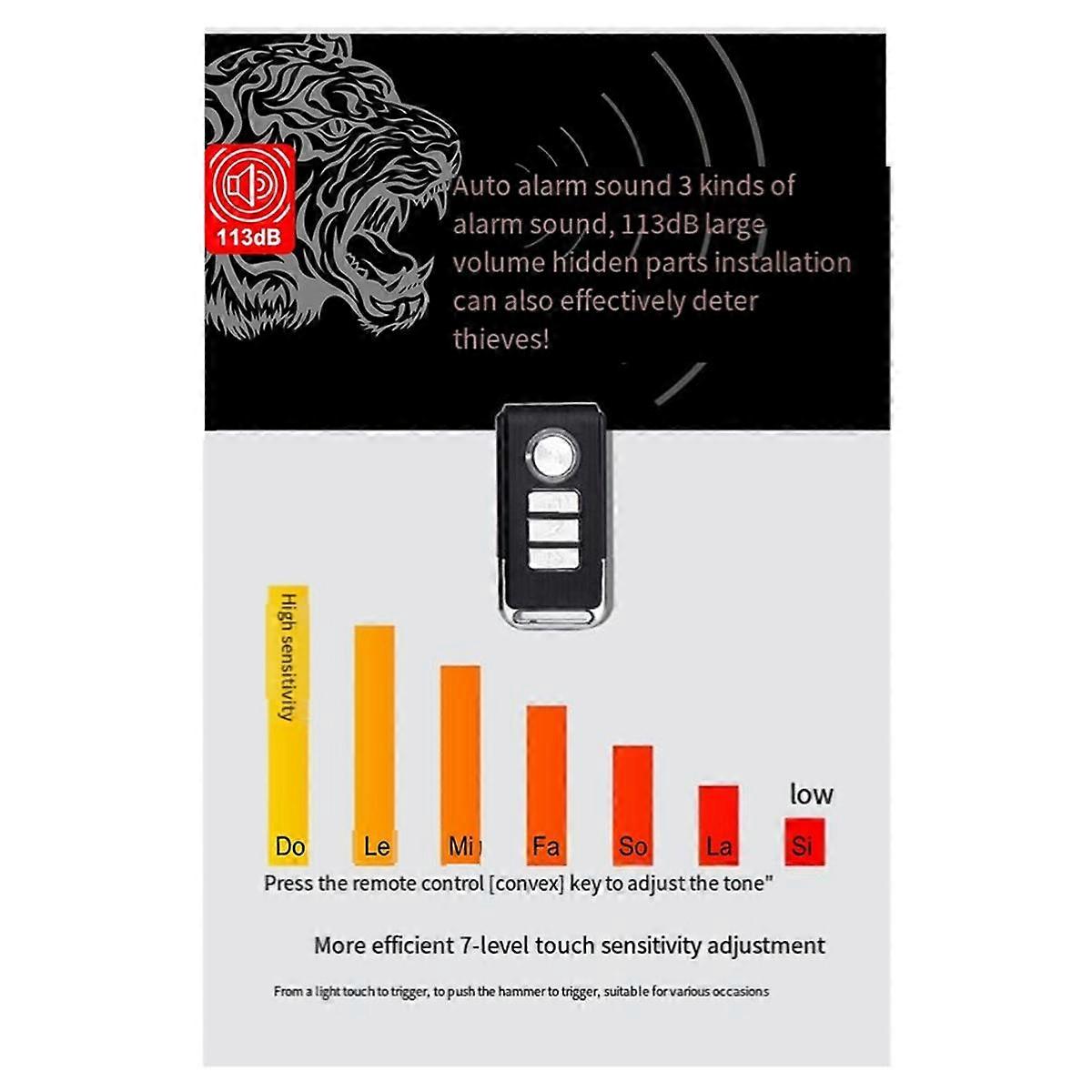 113DB Motorcycle Bike Anti-Theft Alarm Wireless Remote Control Bicycle ...