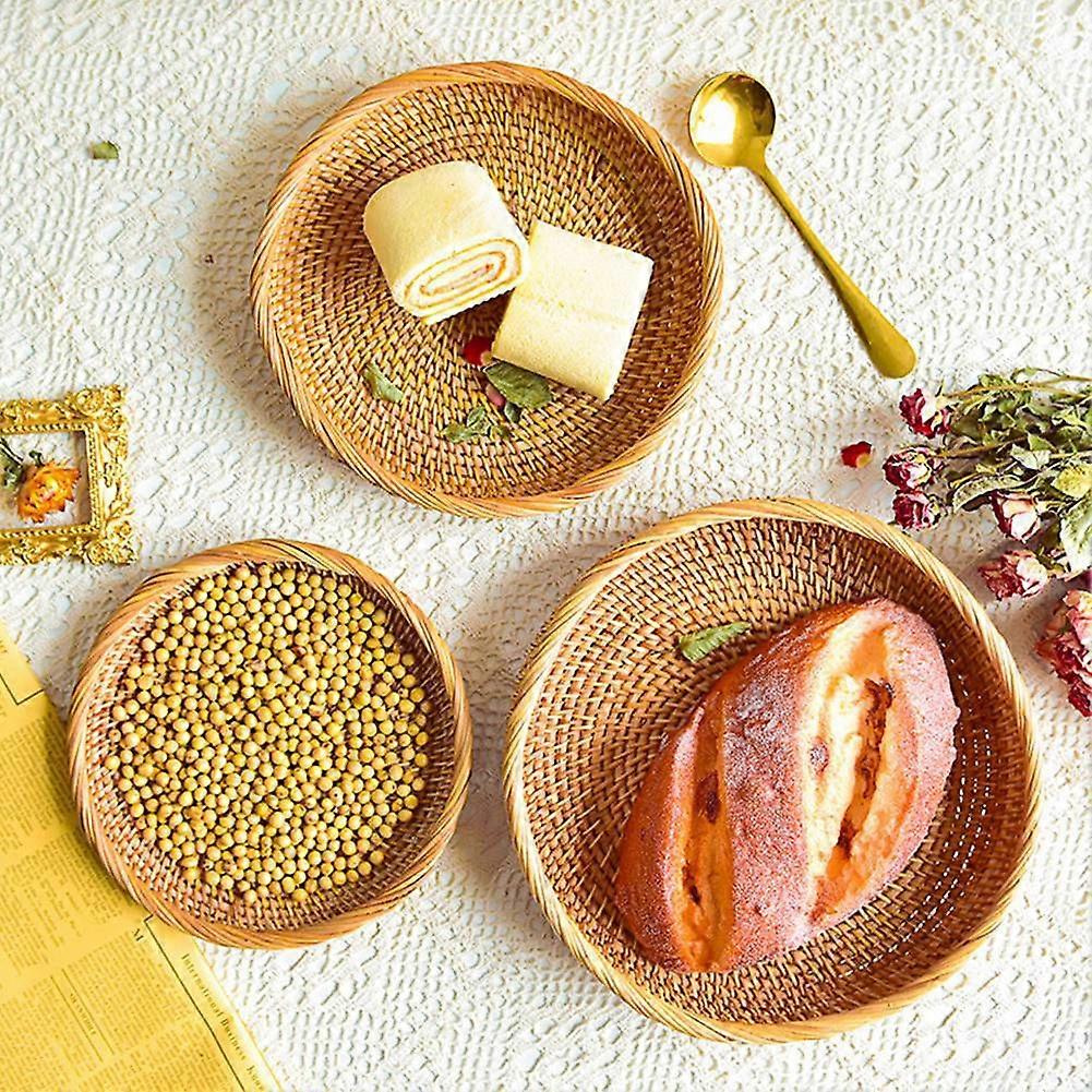 Hand Woven Round Rattan Fruit Basket Wicker Food Tray Woven Storage ...