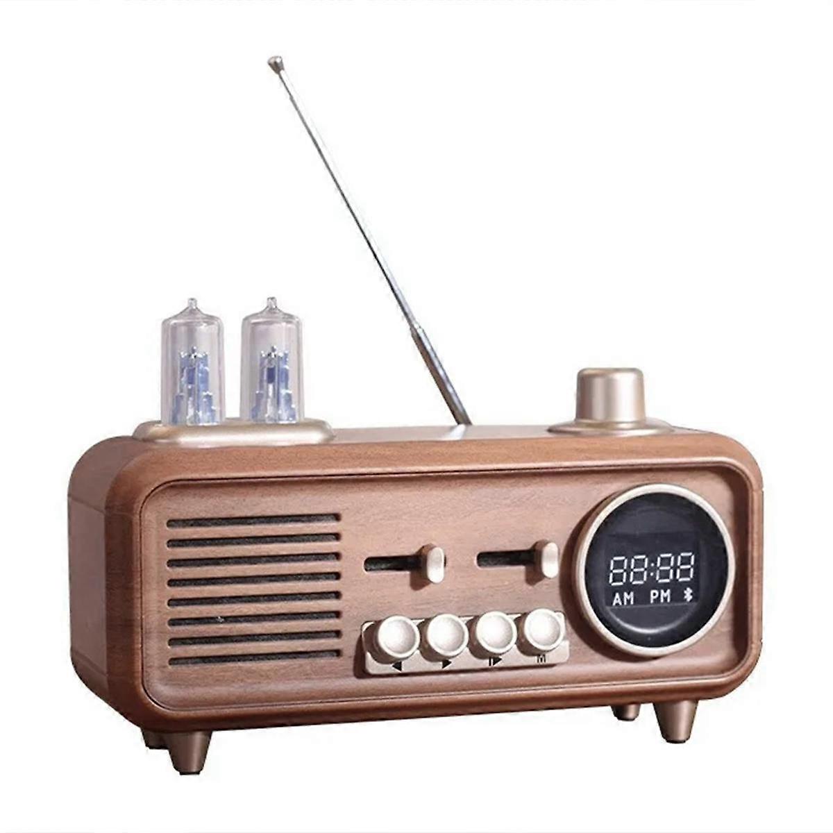 Portable Retro Bluetooth Speaker FM Radio Wireless Subwoofer with Time ...