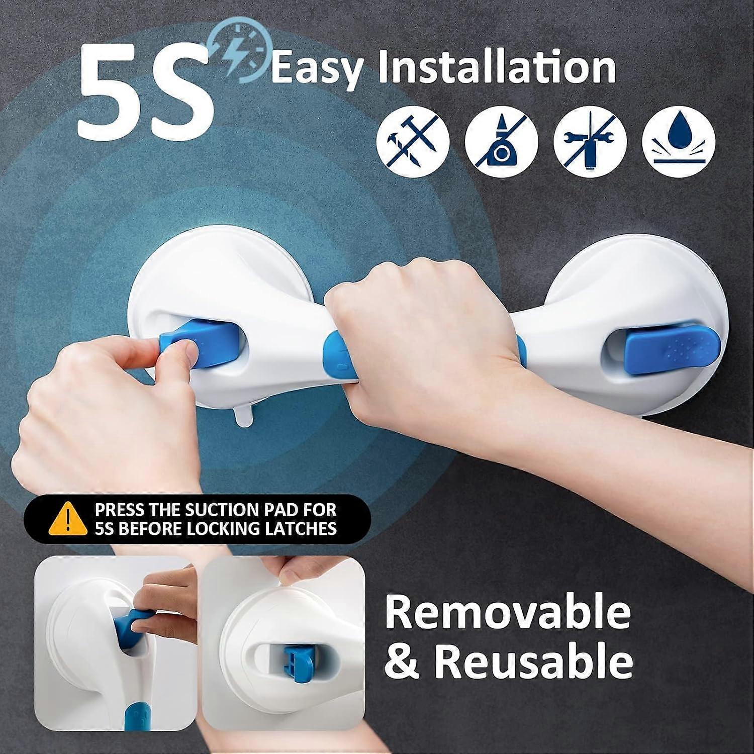 Shower Handles Suction, MAX 109 KG Safety Shower Grab Bars, No Drilling ...