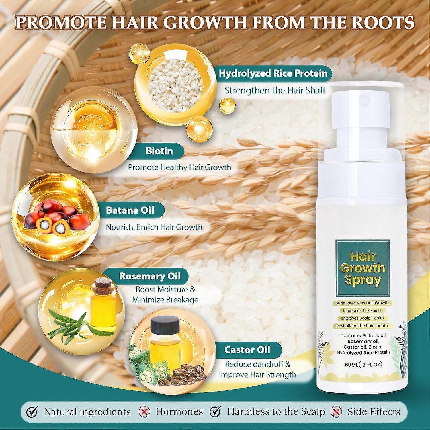 Natural Hair Growth Oil Spray: Batana Rosemary Serum Biotin Caffeine ...