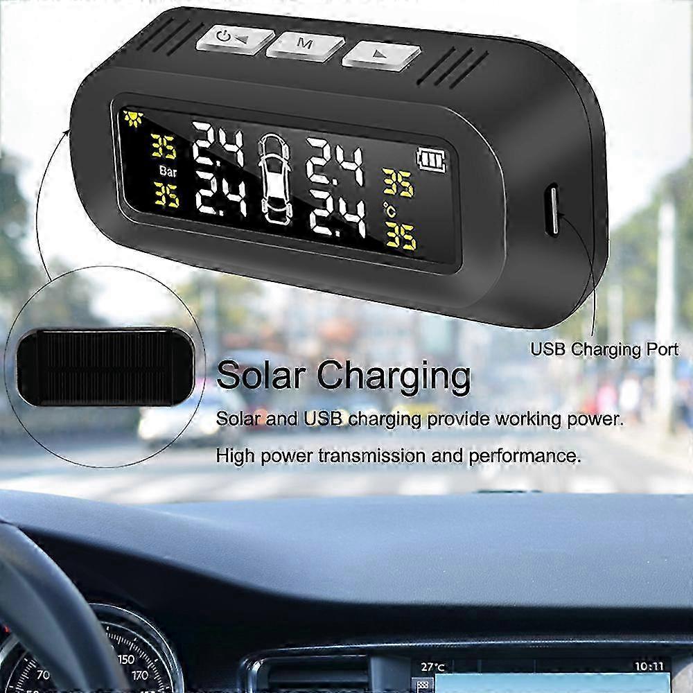 Solar TPMS 4 Internal Sensors Car Tire Pressure Monitoring System Tyre Temperature Warning Alarm ...