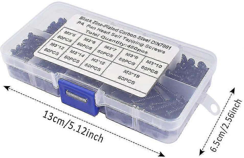 Black M3 Self Tapping Screw,450 Packs Stainless Steel Tapping Screw ...