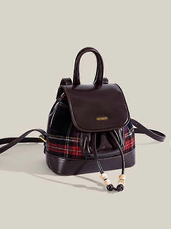 New Versatile Backpack Plaid PU Brown Backpack | Fruugo UK