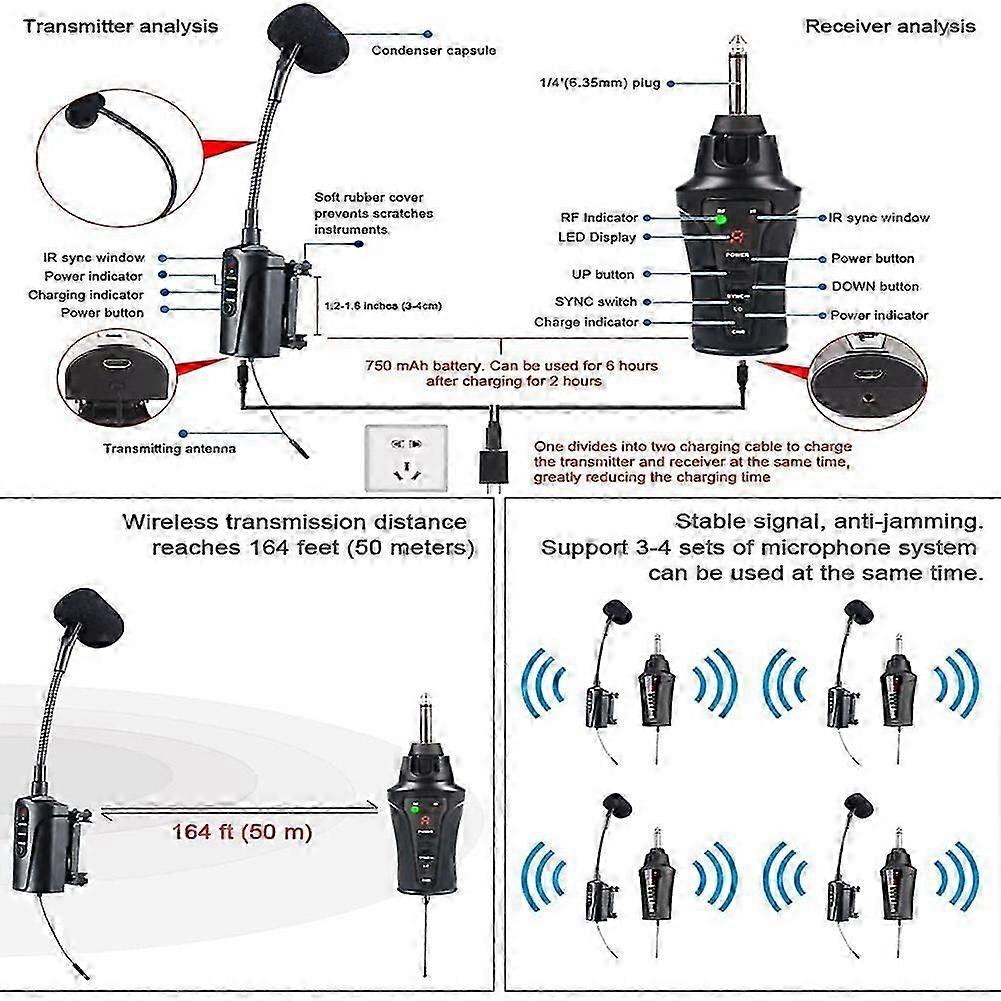 Violin Microphone Wireless UHF Gooseneck Pick Up Instrument Clip-on Mic ...