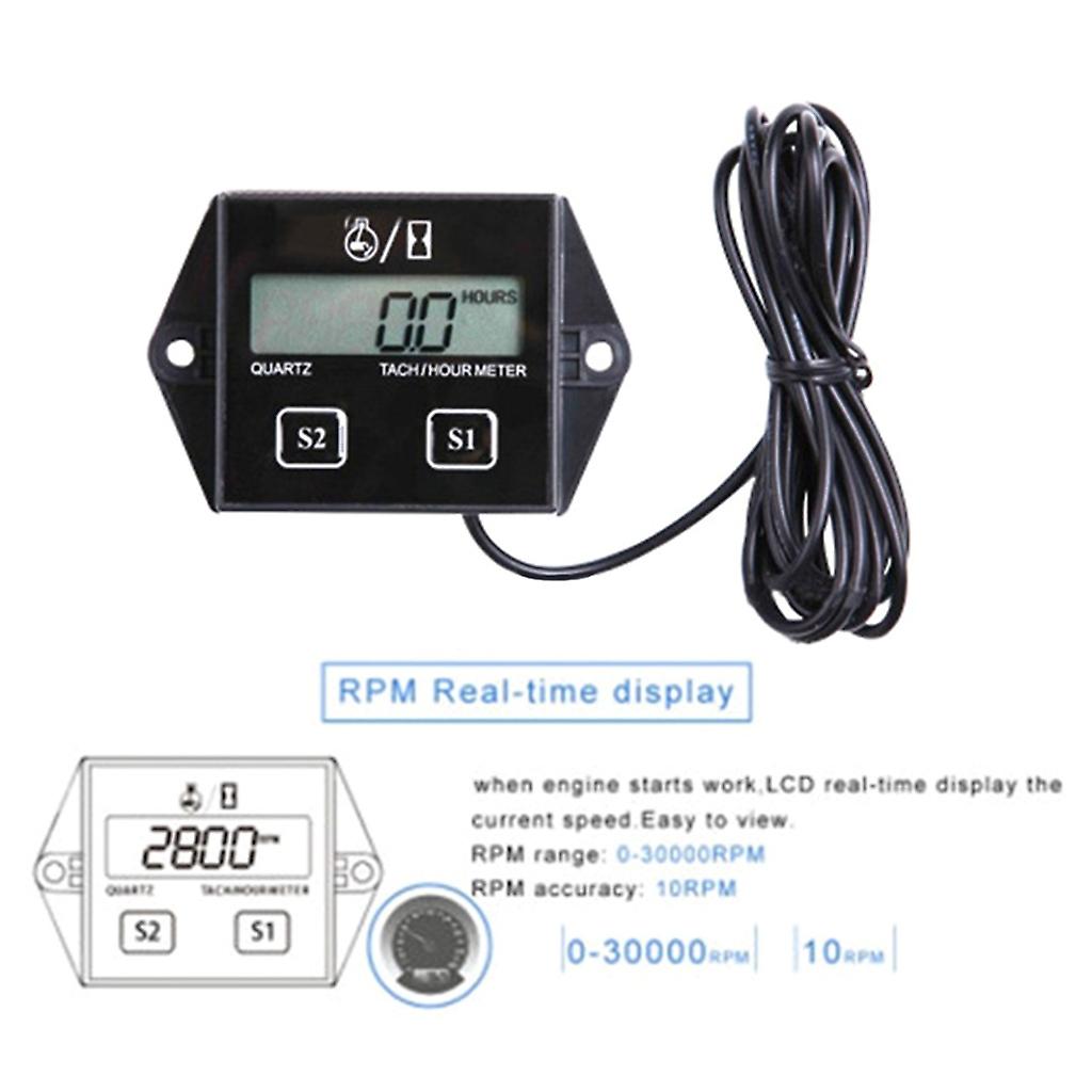 RPM Meter LCD Display Engine Tach Hour Meter Tachometer Gauge for Car ...