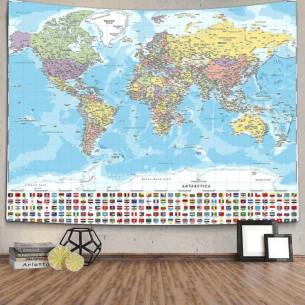 World Map Tapestry Wall Hanging For Kids Student, World Map With ...