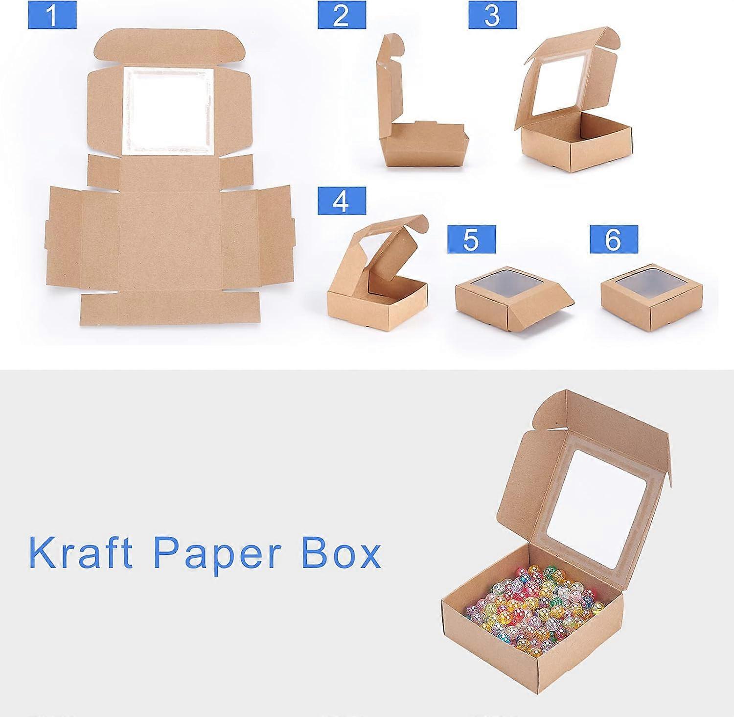 20Packs 3.7x3.7x1.4inch Square Brown Kraft Paper Boxes with Clear ...