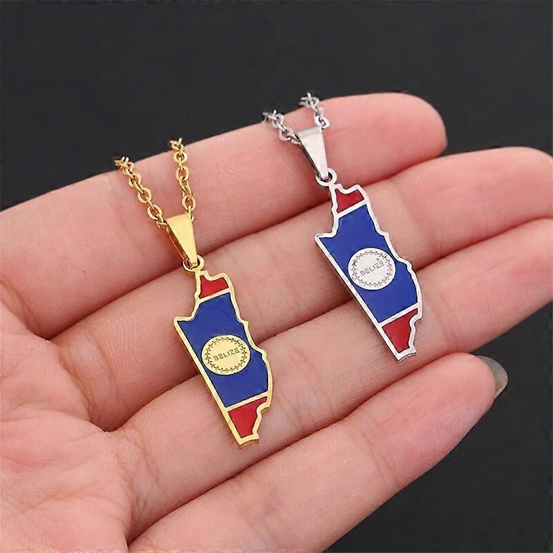 Belize Map Cities Pendant Necklaces for Men Women Stainless Steel Gold ...
