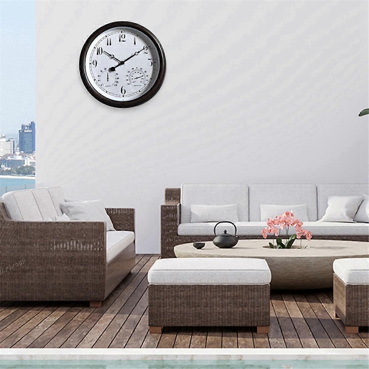15 Inch Outdoor Waterproof Wall Clock with Temperature and Humidity ...