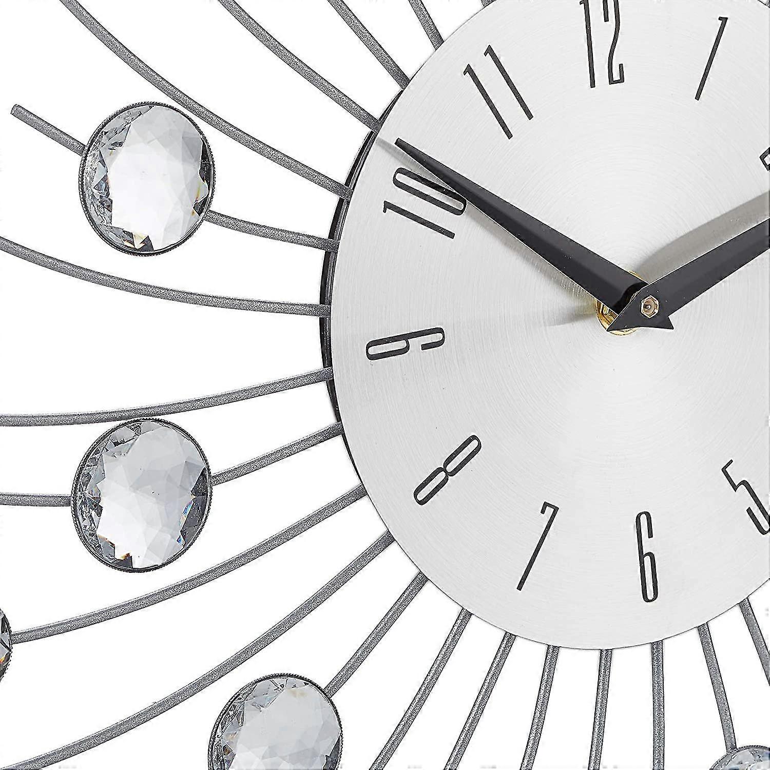 Sunburst Wall Clock Sparkling Bling Metallic Silver Flower Shaped Wall ...