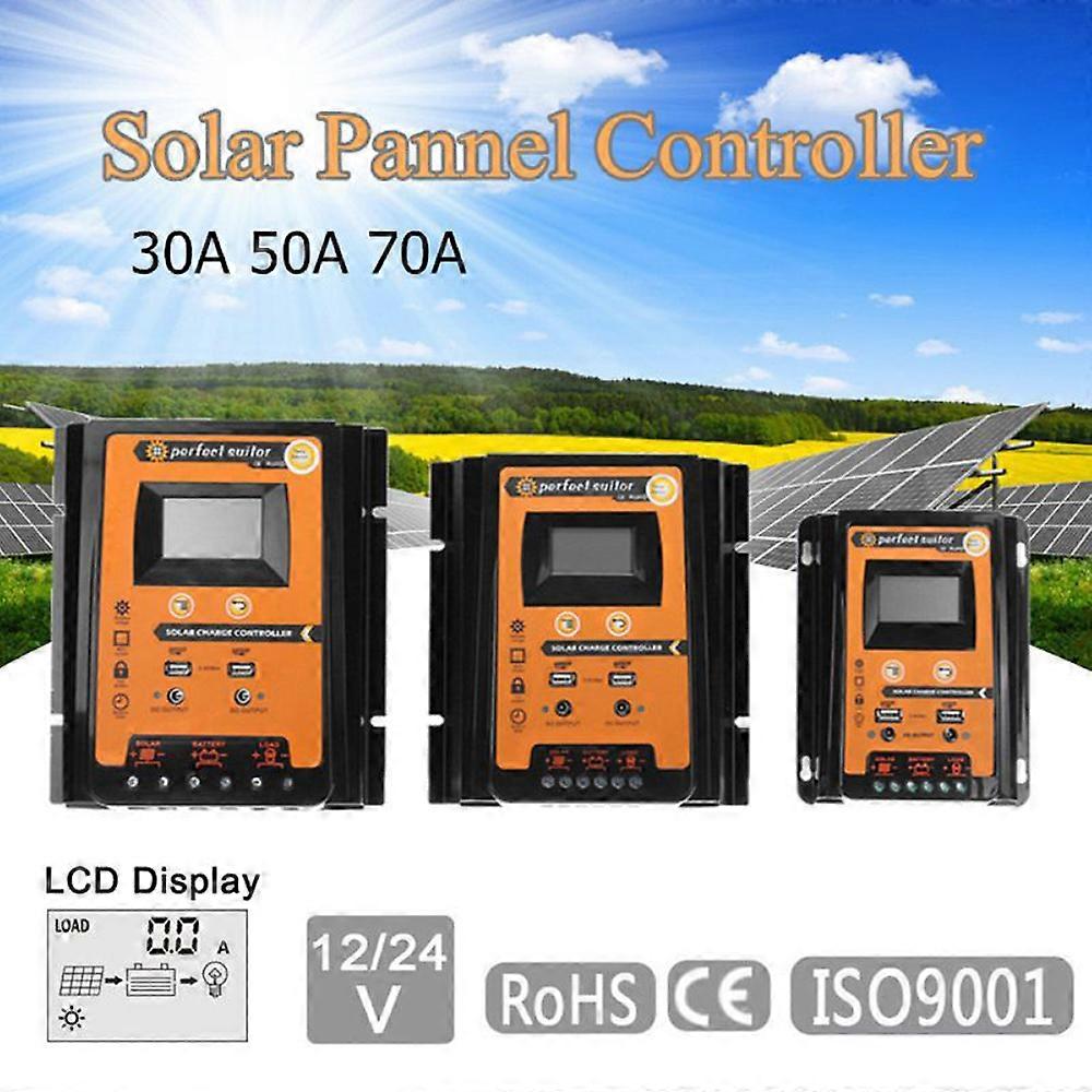 MPPT PWM Solar Controller 70A 50A 30A LCD Display Solar PV Charge Controller 12V 24V Battery ...