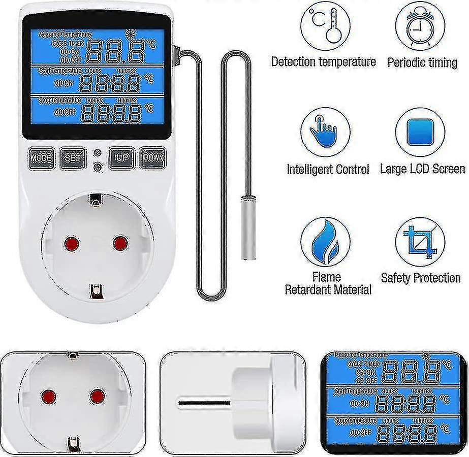Digital Thermostat Socket, Temperature Controller 230v With Sensor, Lcd Screen Temperature ...