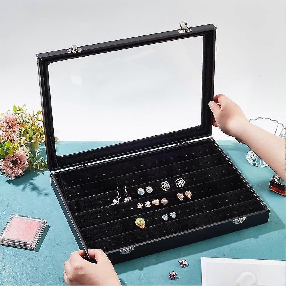 Velvet Earring Organizer with Clear Lid Black Velvet Jewelry Box ...