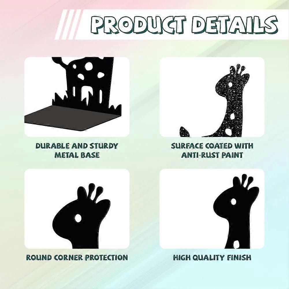 Two-piece metal bookend set, giraffe design, with anti-slip pads ...