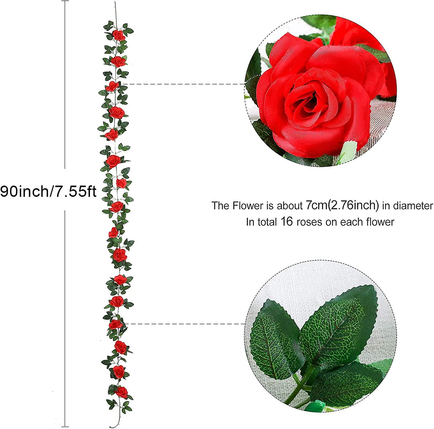 2 Pack Artificial Silk Rose Garland Hanging Garland Garland Home ...