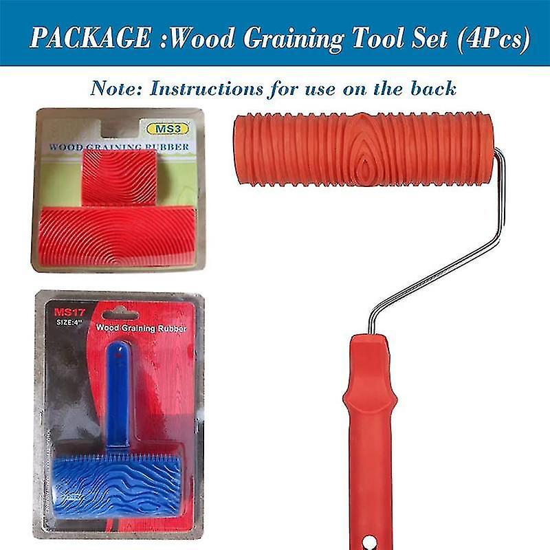 Wood Grain Tools, 4pcs Wood Grain Roller Painting Tools Texture Pattern ...