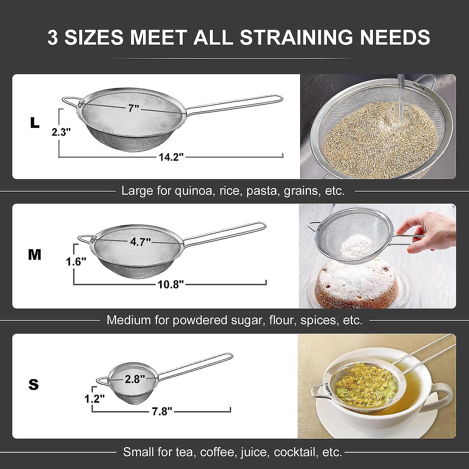 Sieves And Strainers Set - Metal Sieve Stainless Steel, Fine Mesh ...