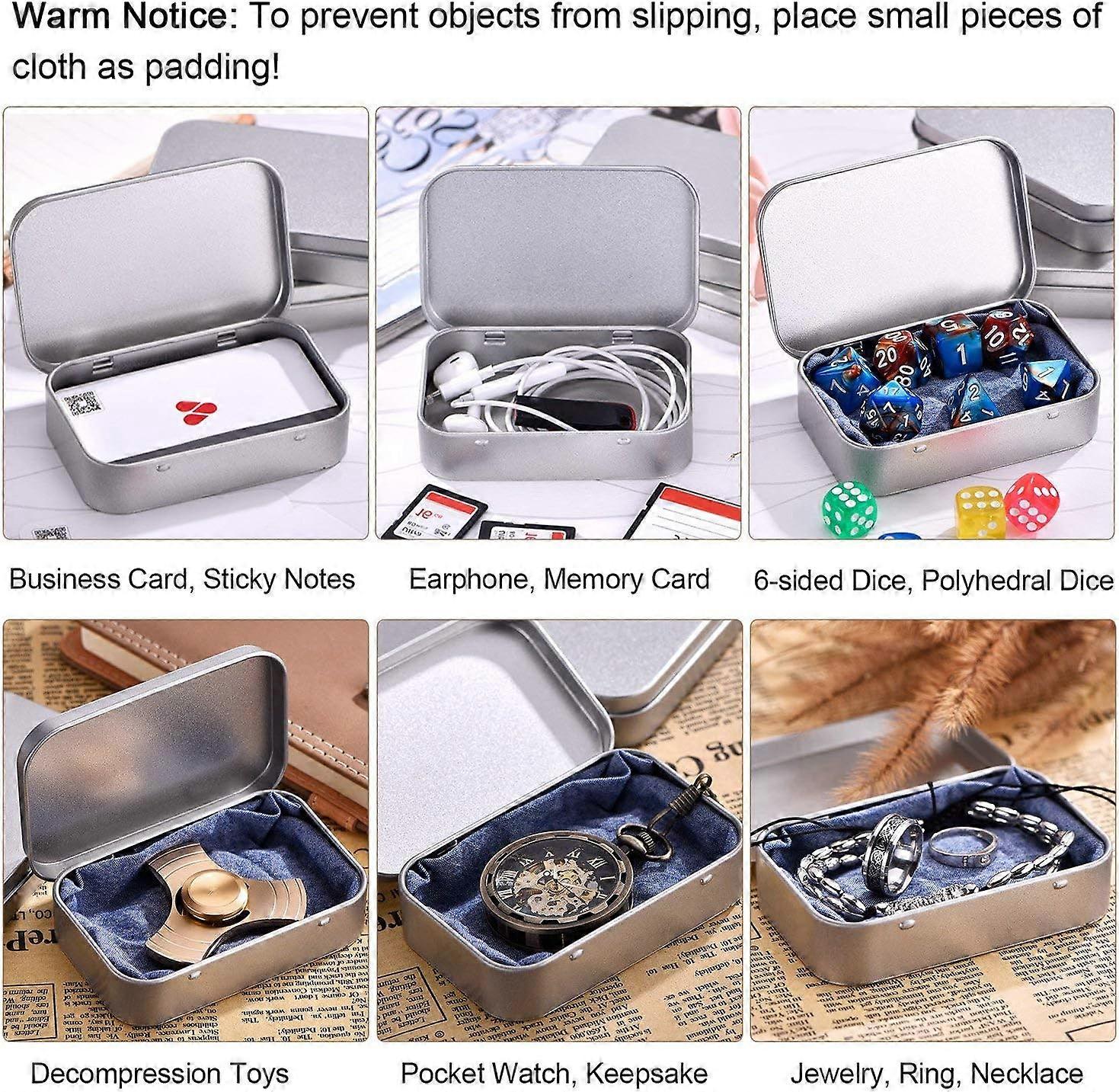 Set of 3 Empty Hinged Silver Metal Rectangular Boxes Storage Boxes Mini ...