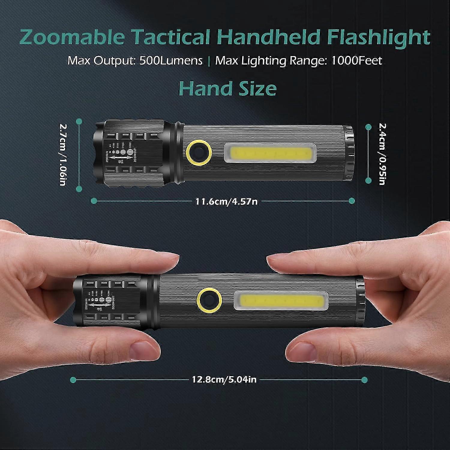 Led Flashlight, 2 Pack Flashlightadjustable And Zoomable Bright ...