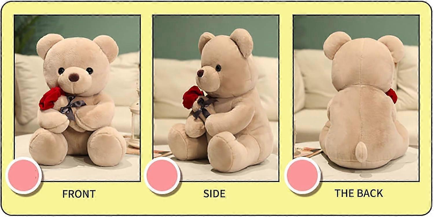 Valentines Teddy Bear with Rose, Cute Stuffed Animal Bears Soft Plushie ...