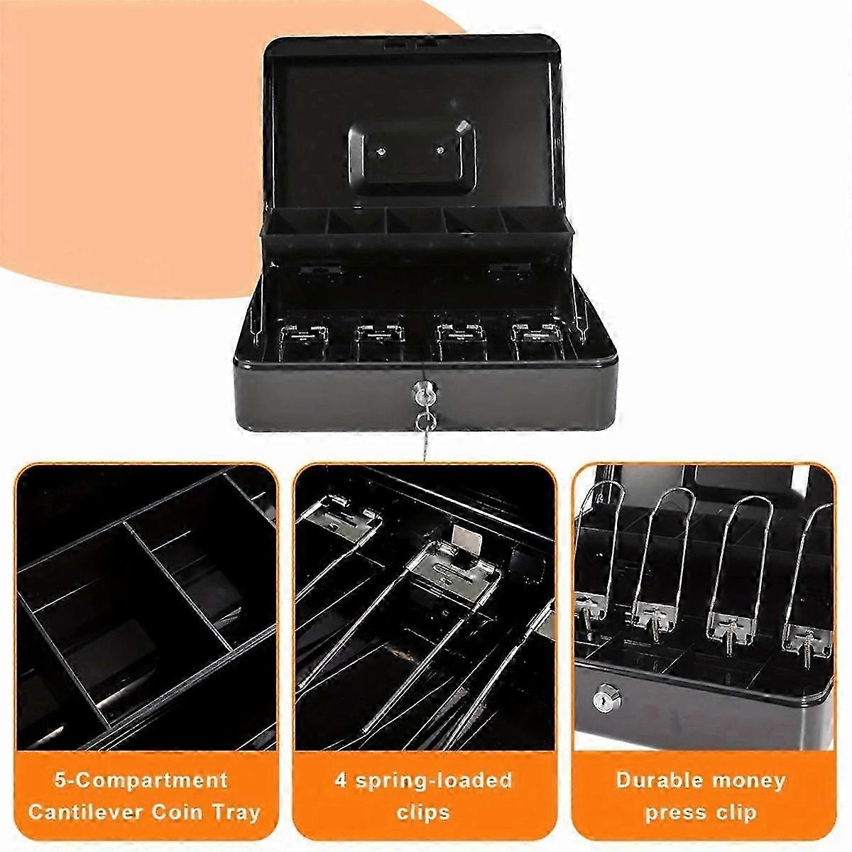 Metal Cash Register with Key Lock-Portable Money Organizer Box ...