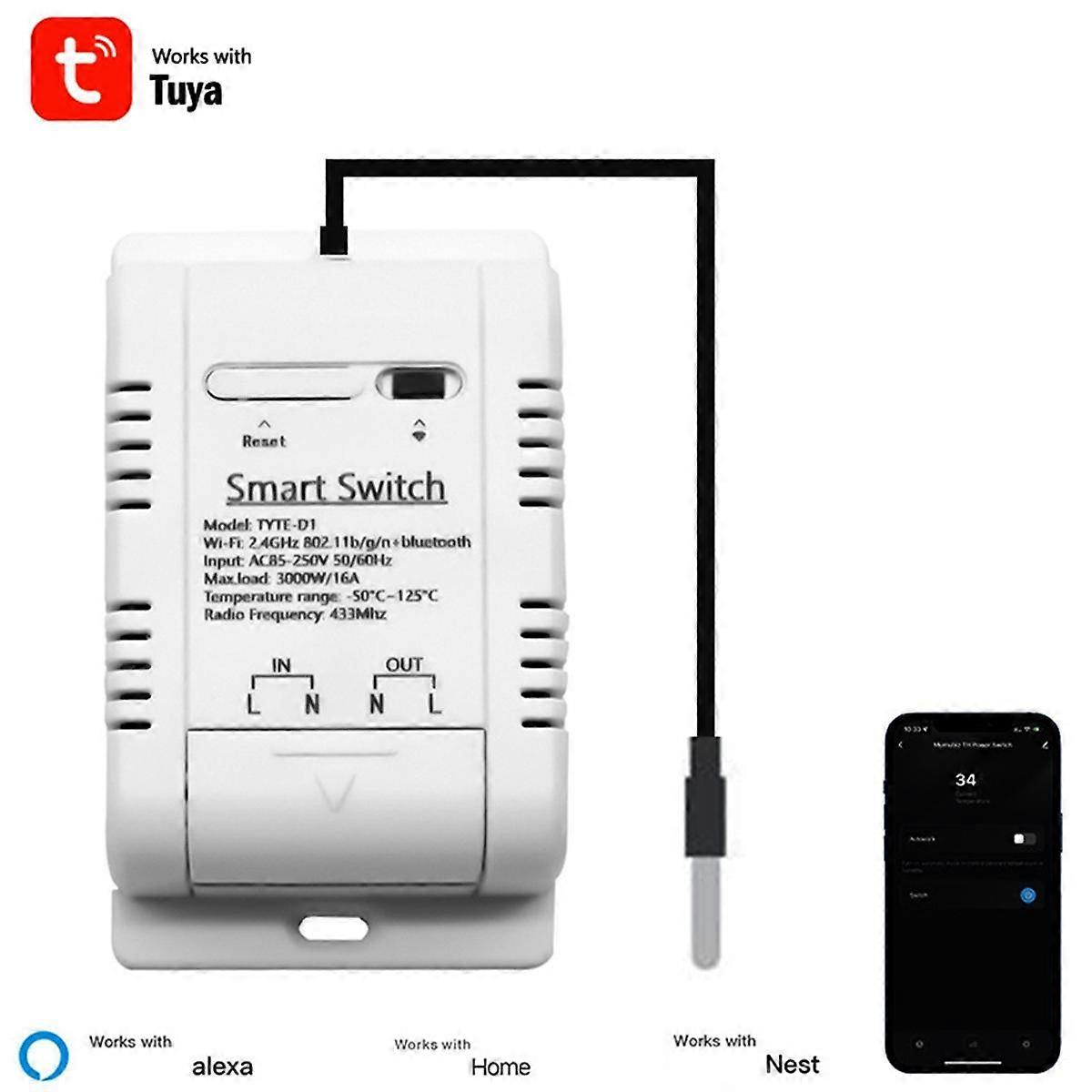 Tuya Wifi Smart Temperature Humidity Switch Monitoring Electricity Statistics Relay 16A ...