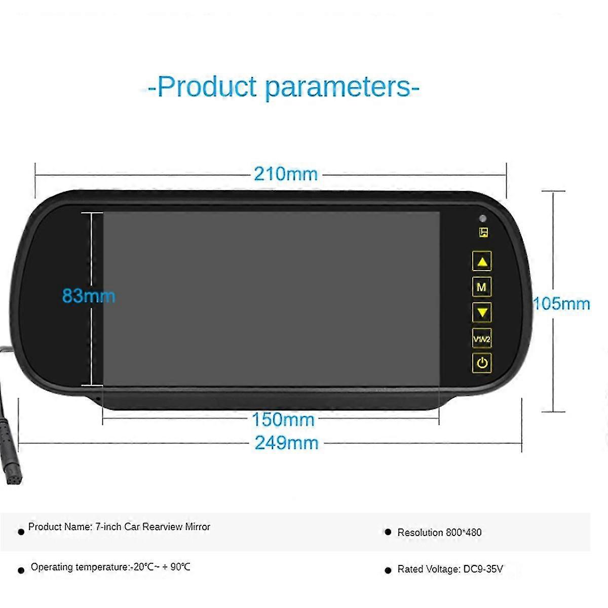Utsökt 7 tums bil LCD-spegelskärm Parkeringsskärm 2 AV-ingång Auto ...