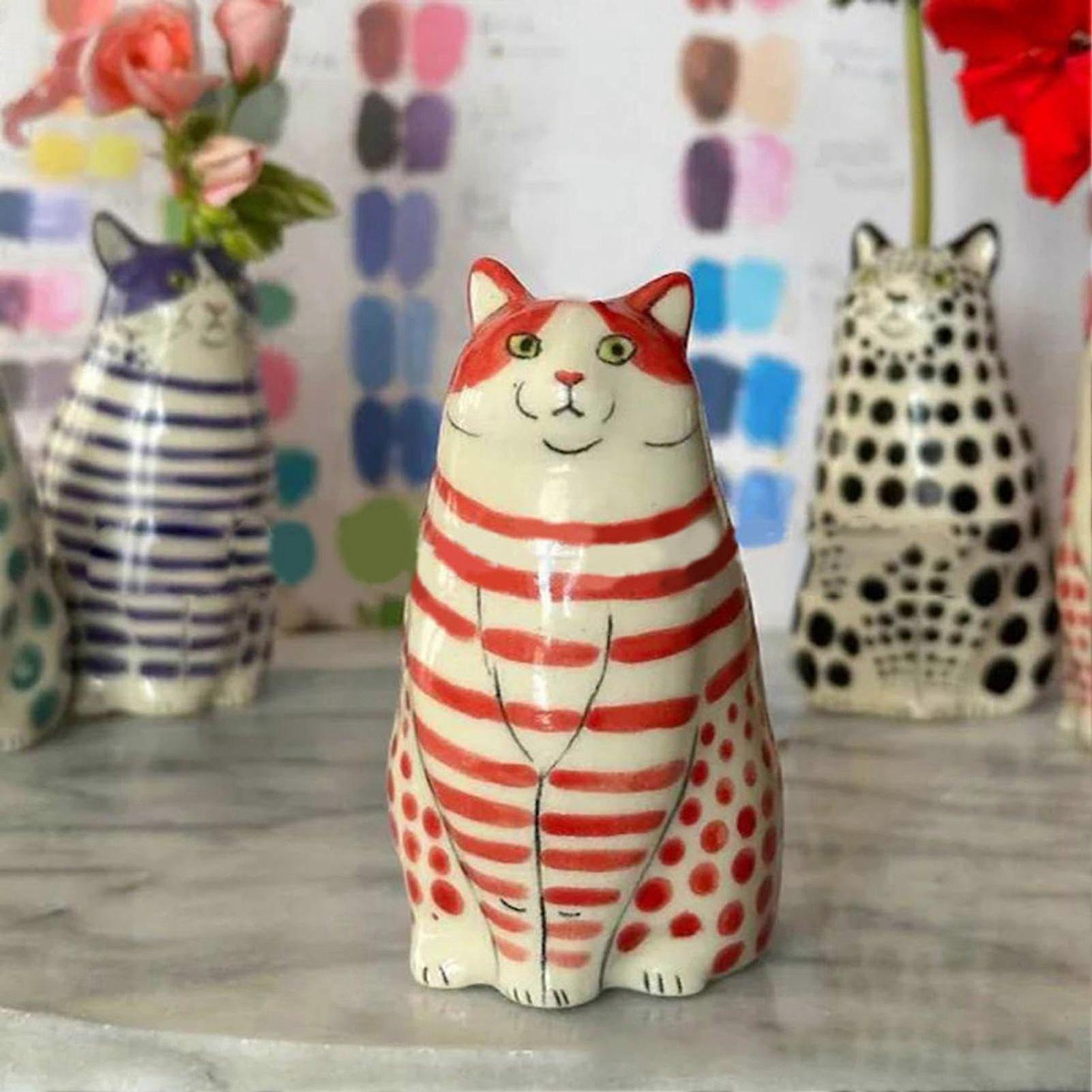 Dotted Cat Flower Vase Desktop Decoration Resin Cartoon Kitten Floral ...