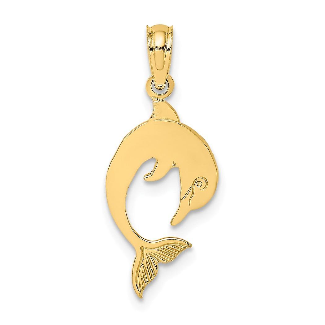 9mm 14k Gold Dolphin Charm Pendant Necklace Flat and High Polish ...