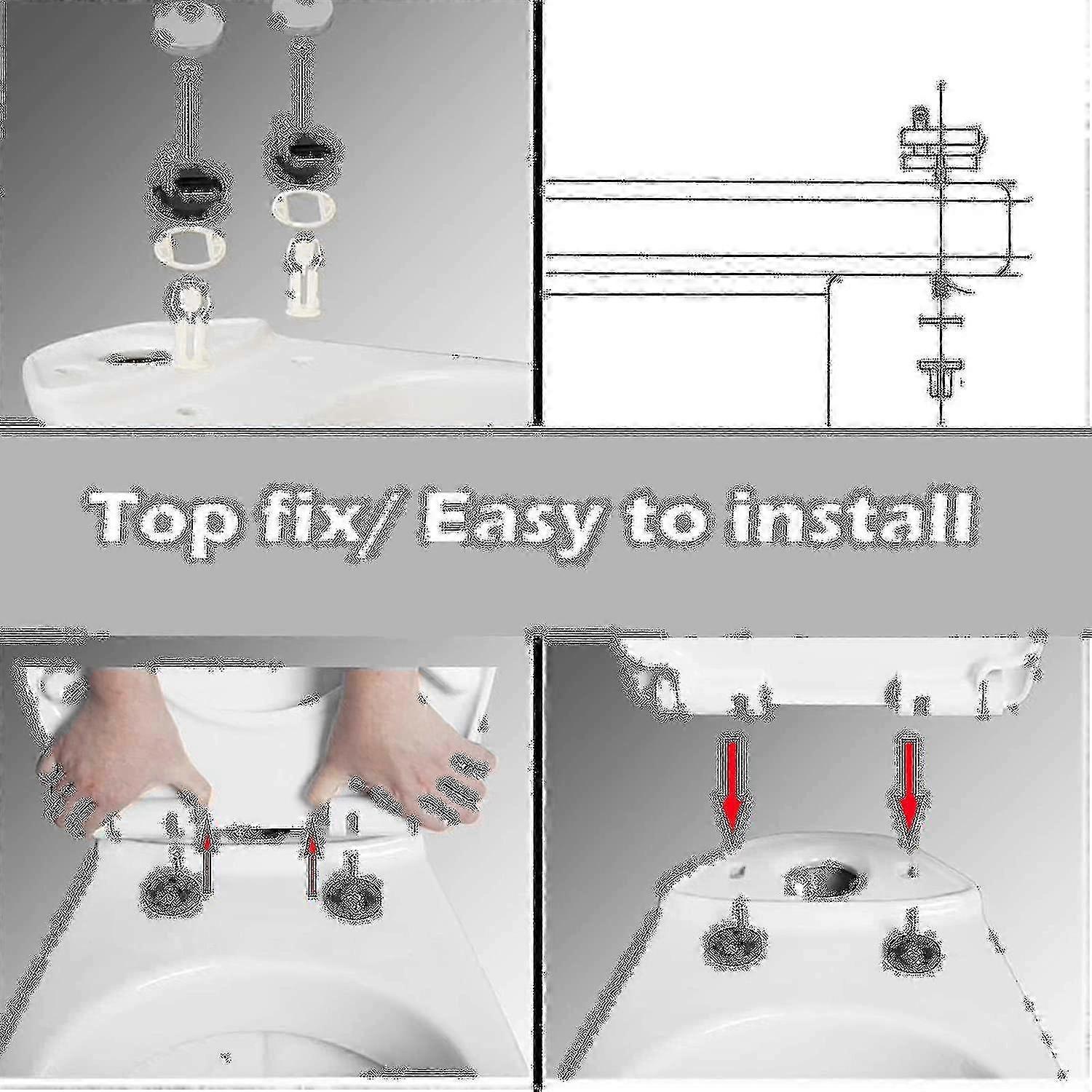 Heavy Duty Square Toilet Seat Soft Close Quick Release Top Fix Hinge ...