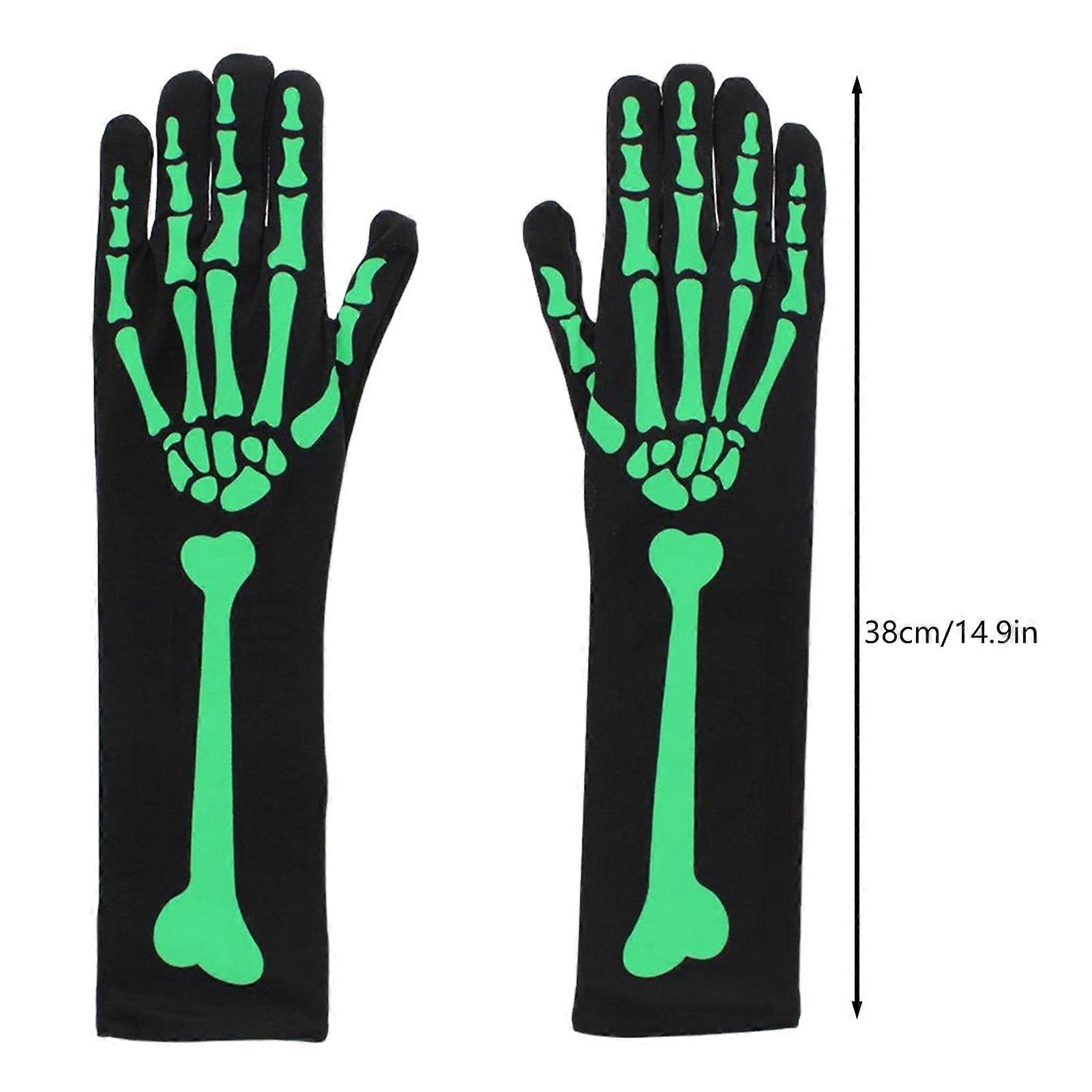 1 Pair Halloween Skeleton Gloves Ghost Hand Print Glow at Night ...