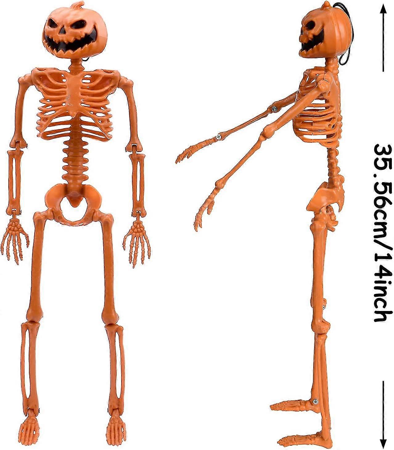 Posable Halloween Skeleton - Pumpkin Head Full Body Halloween Skeleton ...