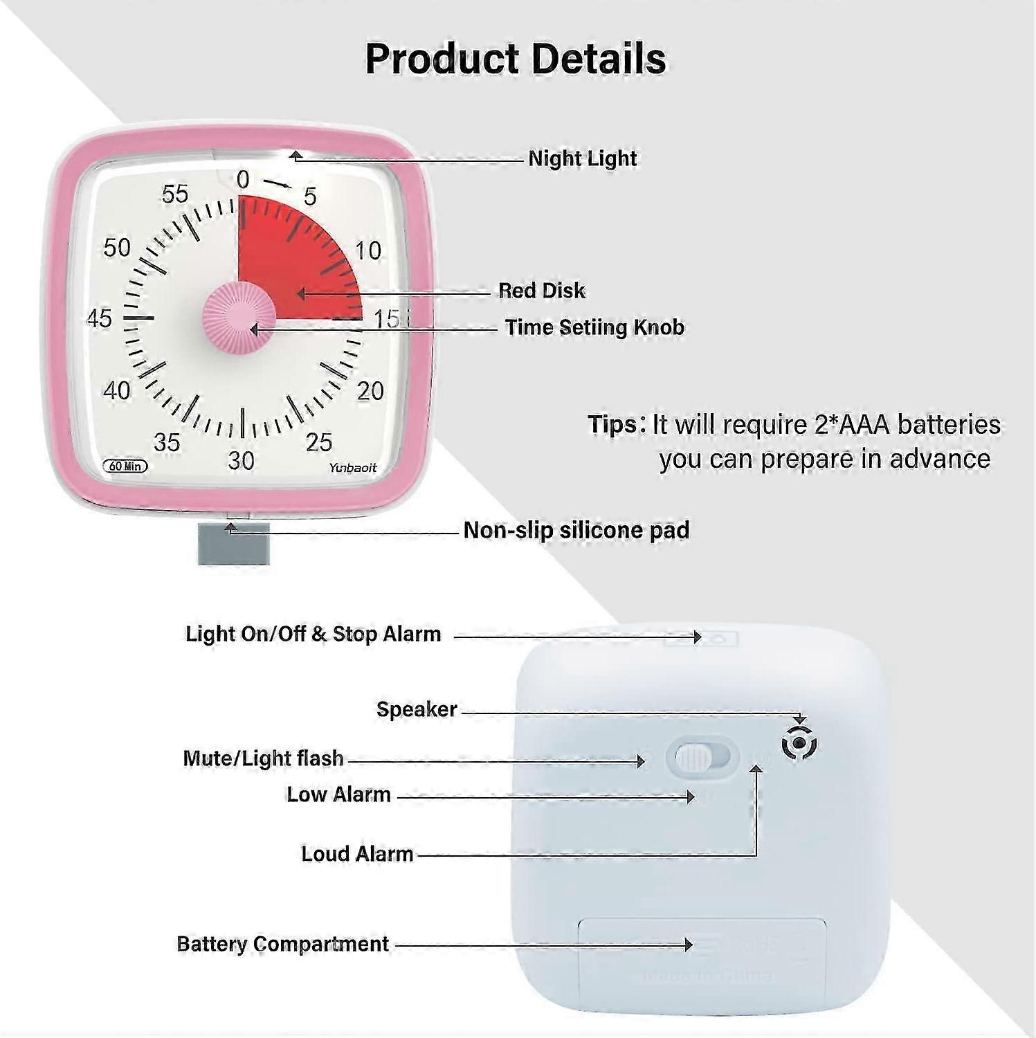 Visual Timer with Night Light, 60 Minute Countdown Timer for Kids and ...