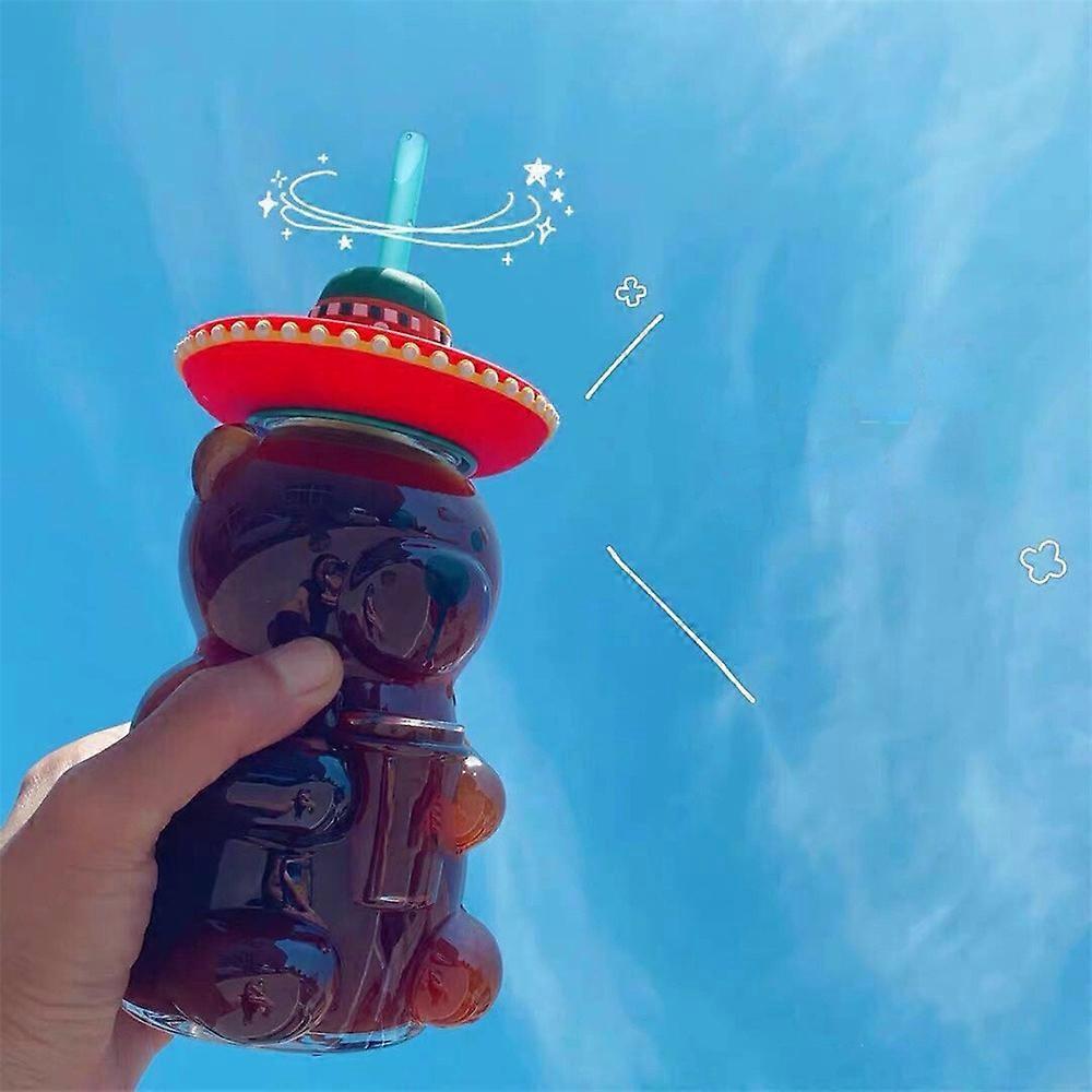 Cute Lami Bear Glass Milk Coffee Cup w/ Straws 500ML | Fruugo UK