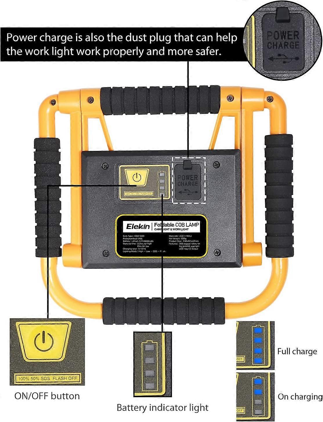 LED Rechargeable 80W, 51 LED Beads 6000 Lumens Outdoor LED Floodlight ...