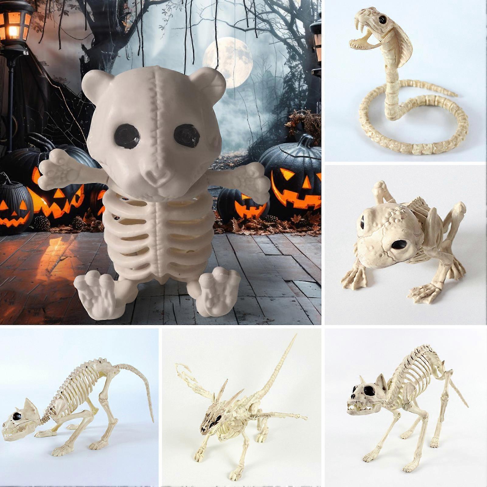 Halloween Decoration Mini Skeleton Bone Statues Poseable Rat Dog Spider ...