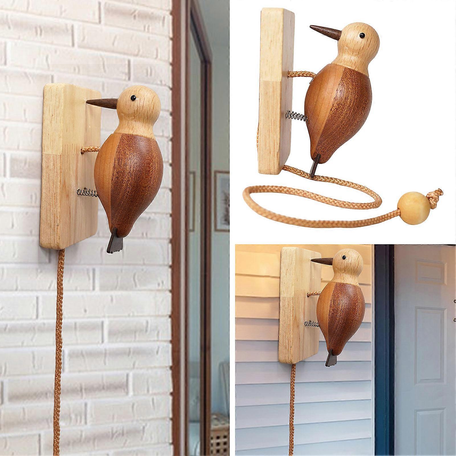 Woodpecker Doorbell Wooden Handmade Self-Adhesive Woodpecker Door ...