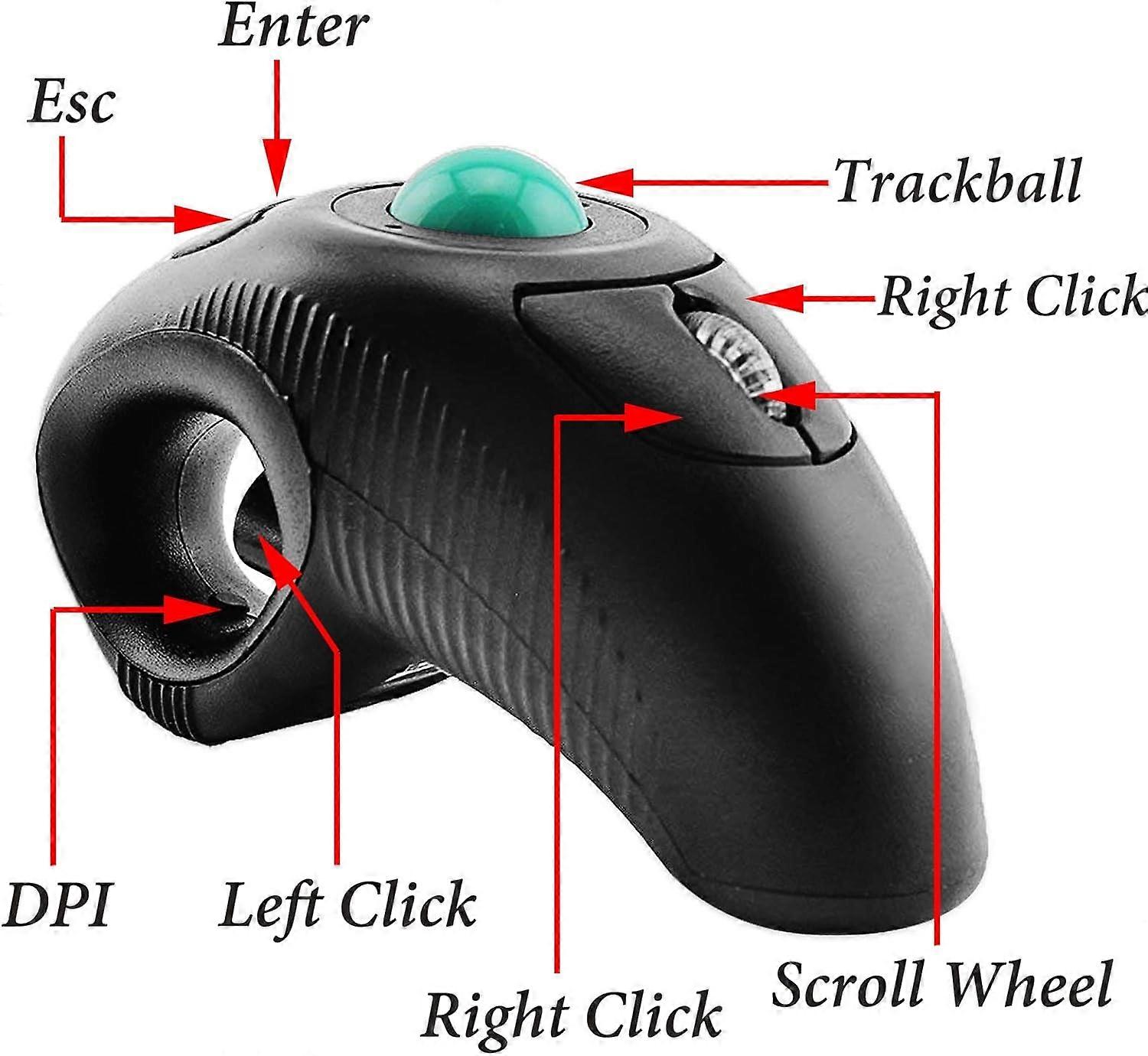 2.4G Ergonomic Trackball Handheld Finger USB Mouse Wireless Optical ...