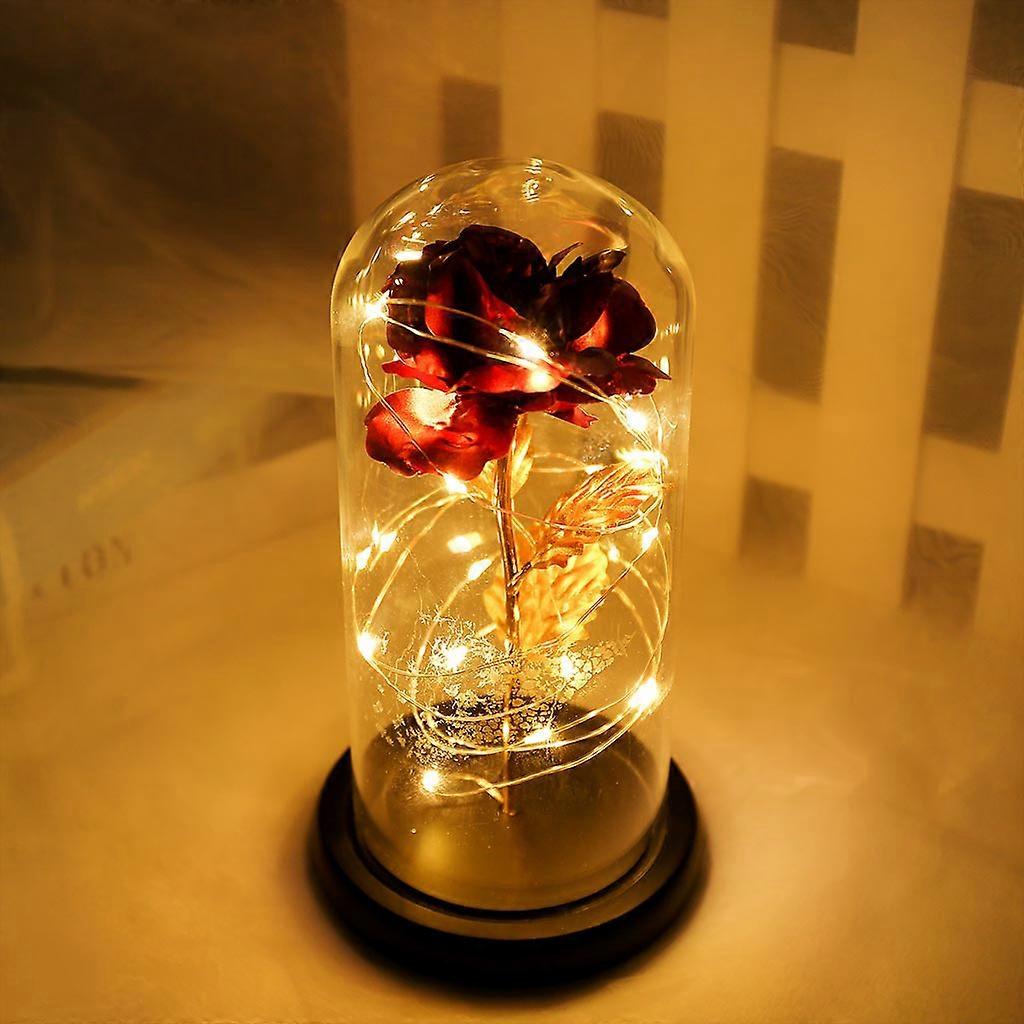 Enchanted Red Rose in Glass Dome with LED Light Valentine's Day Gift ...
