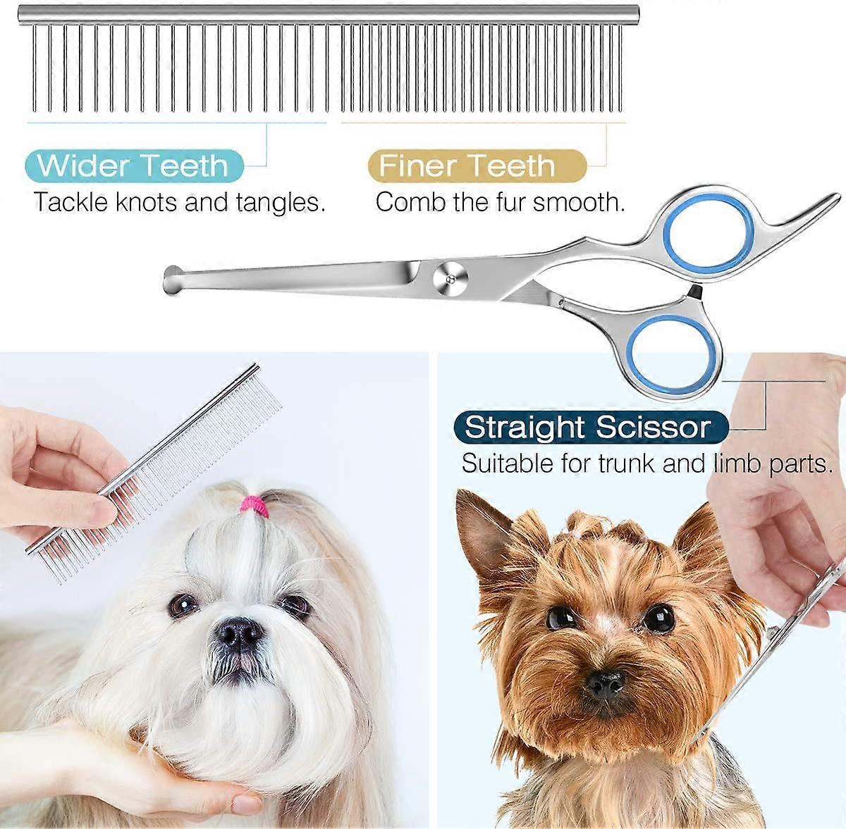 Dog Grooming Scissors, 5-Piece Titanium Coated Stainless Steel Pet ...